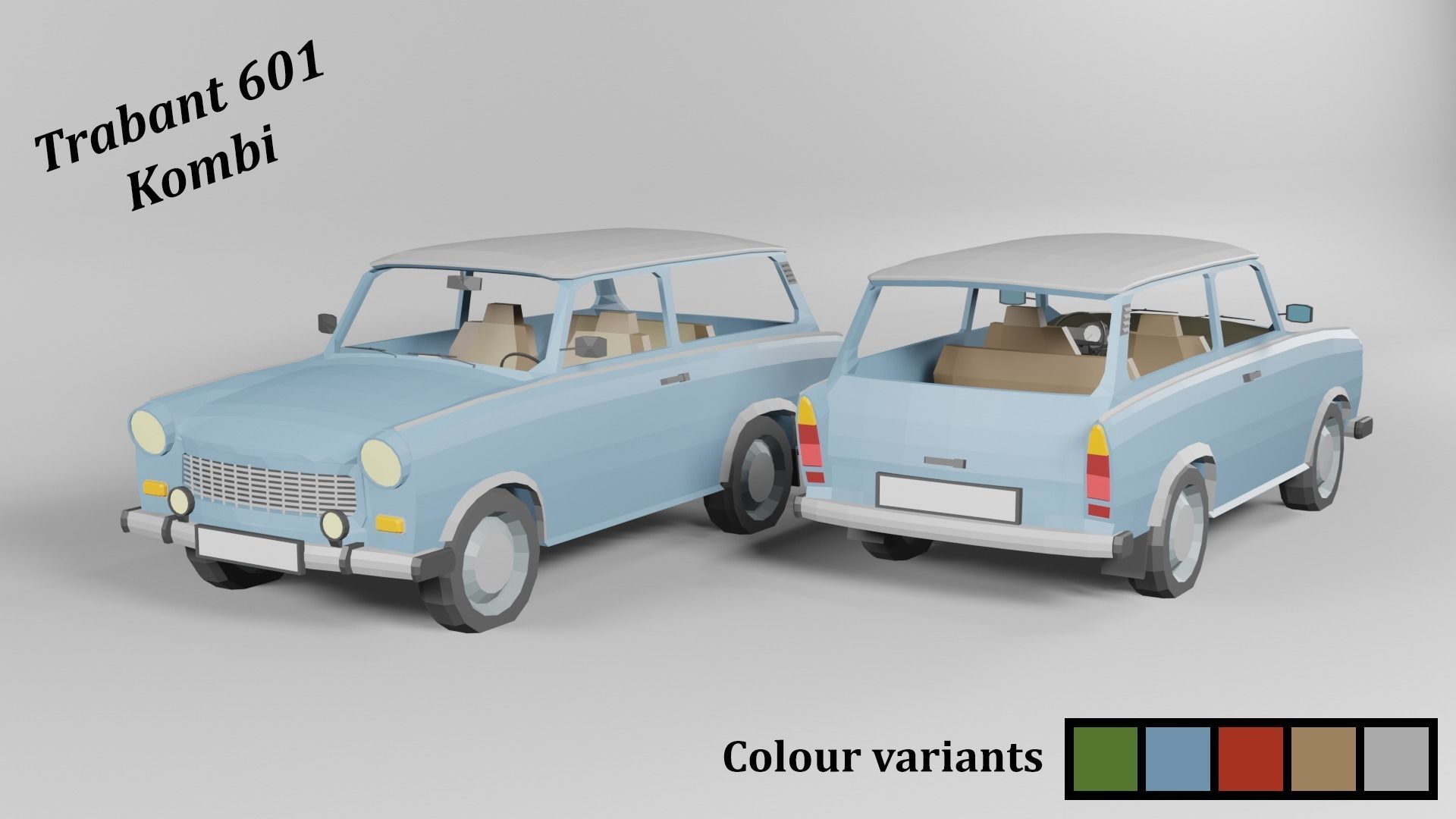 3D model Trabant 601 and Trabant 601 Combi with interior VR / AR / low ...