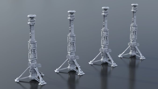 3D model Scifi buildings rocket tower skyscraper VR / AR / low-poly ...