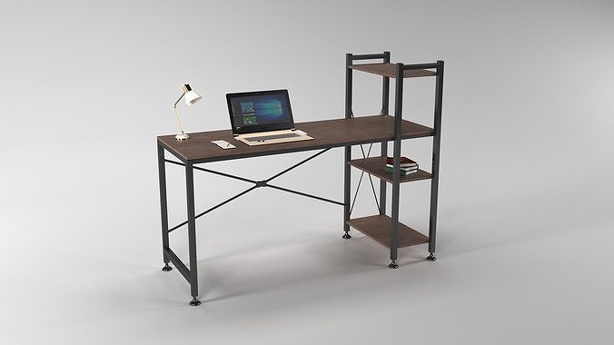 Desk002 desk with shelves and laptop 3D model | CGTrader