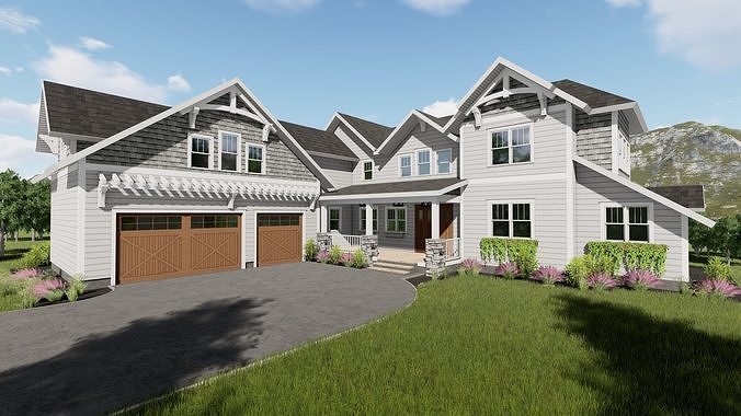 Casey front of home with two garages 3D model | CGTrader