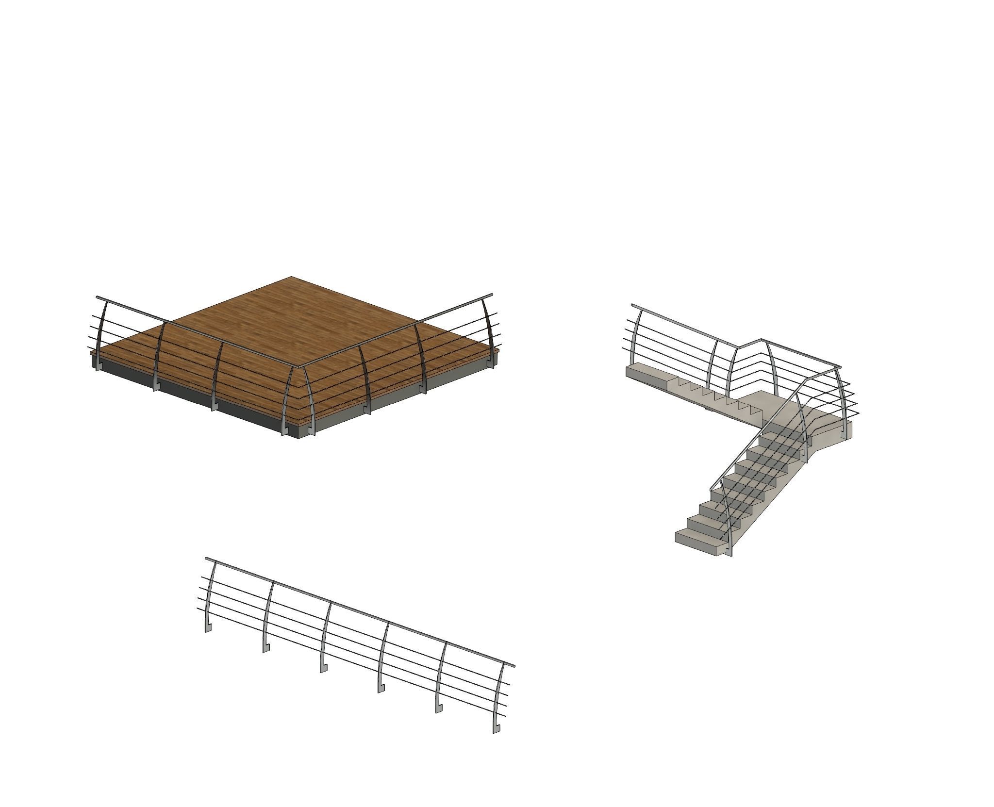 curved post metal railing free 3D model | CGTrader