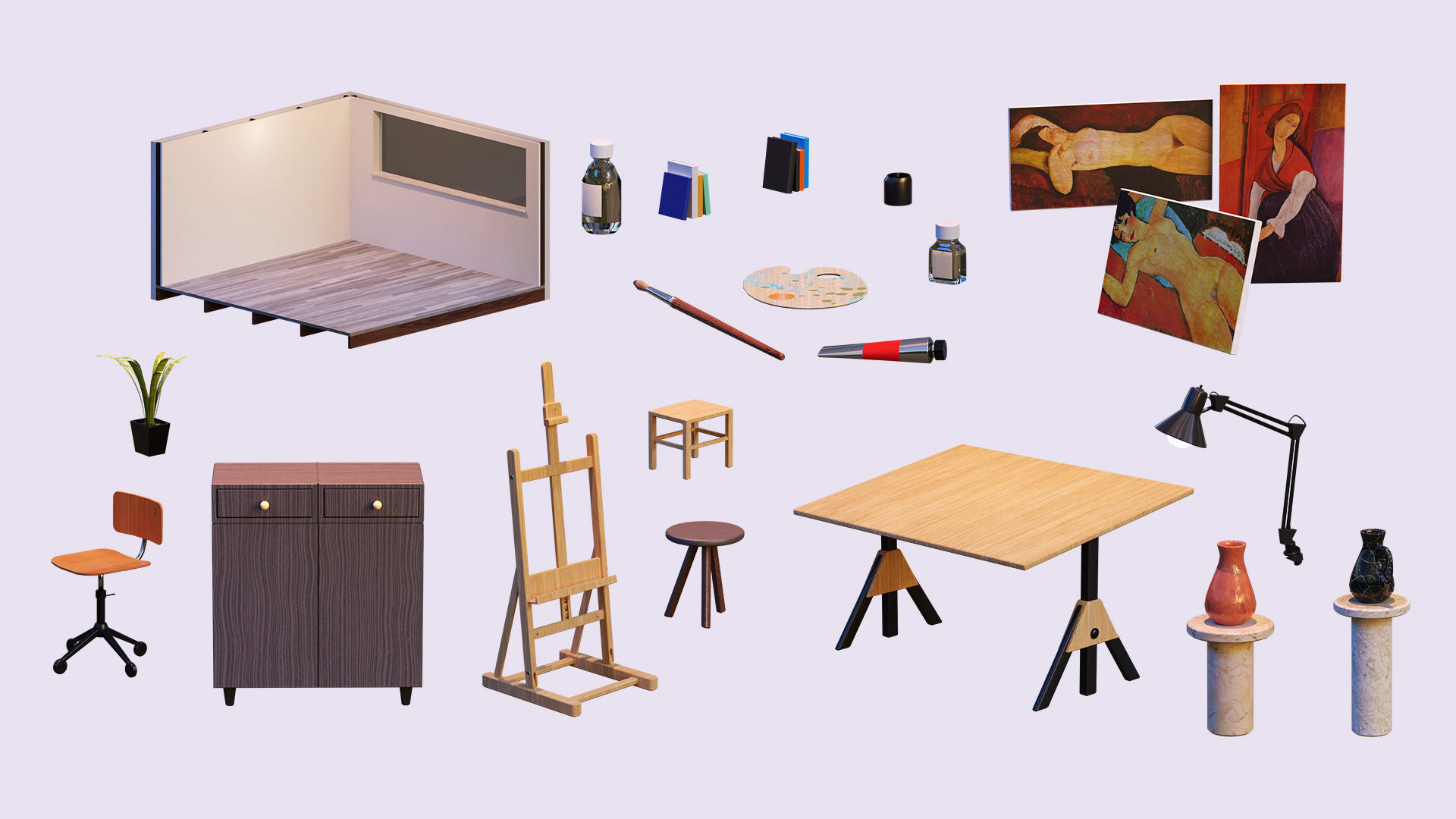 3D model The Artist s Studio Isometric Game Environment VR / AR / low ...