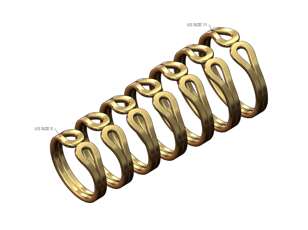 Simple flat double loop band US size 5 to 11 3D model 3D printable ...