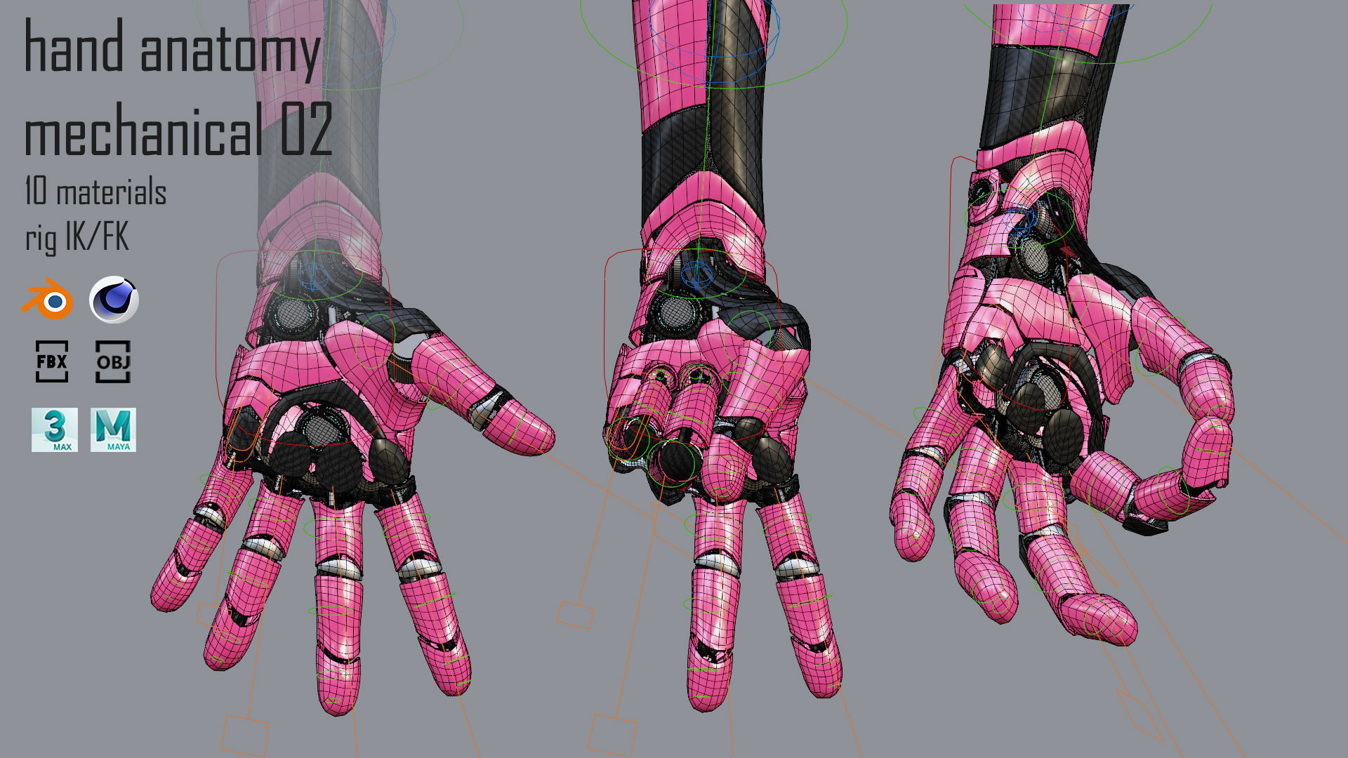 Robotic hand anatomy 02 3D model animated rigged | CGTrader