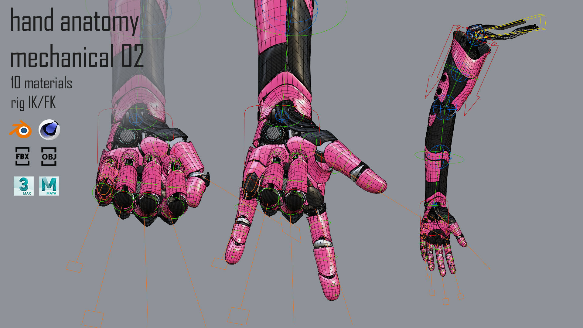 Robotic hand anatomy 02 3D model animated rigged | CGTrader