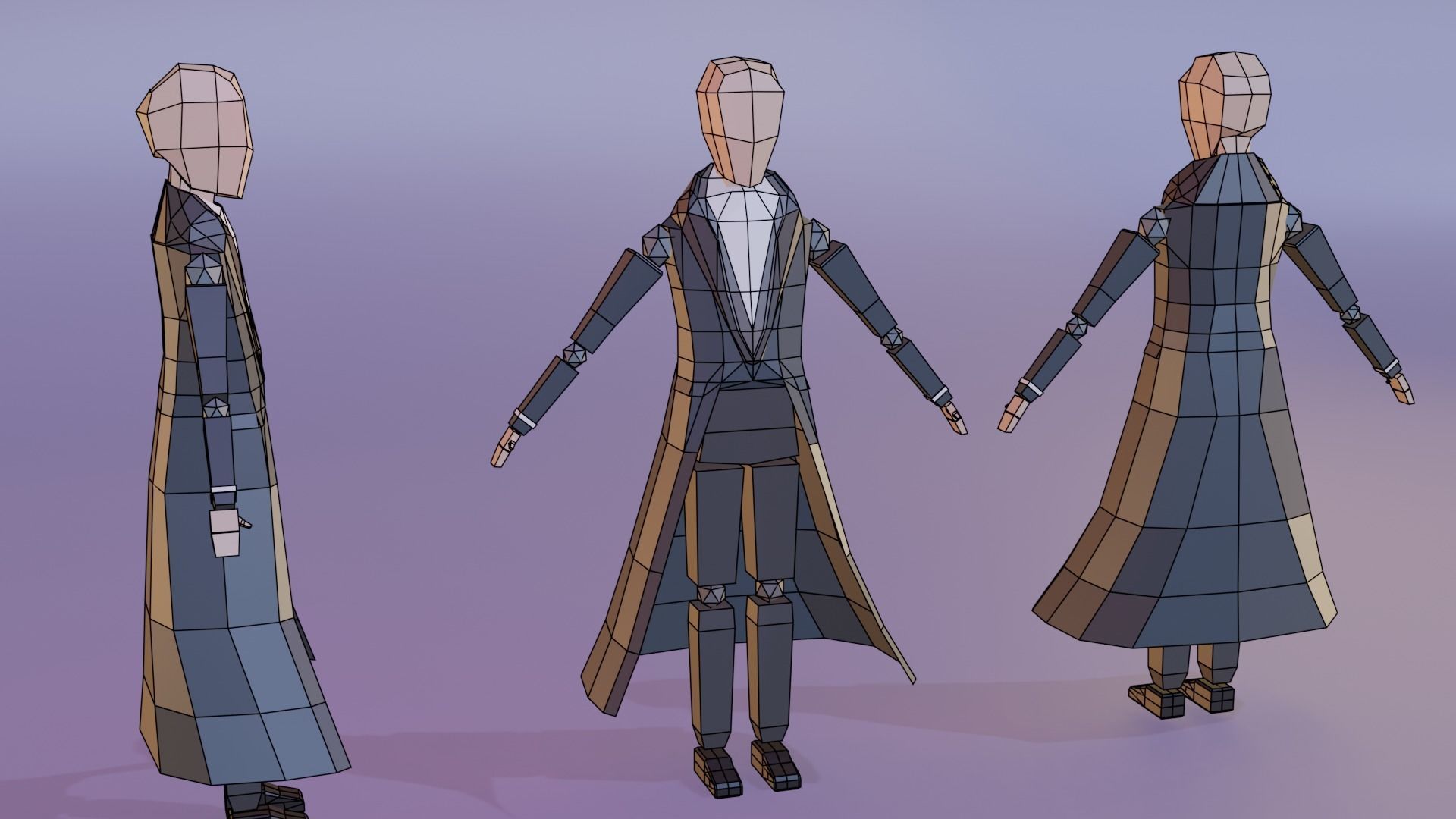 Low Poly Detective man in trench coat free VR / AR / low-poly 3D model ...