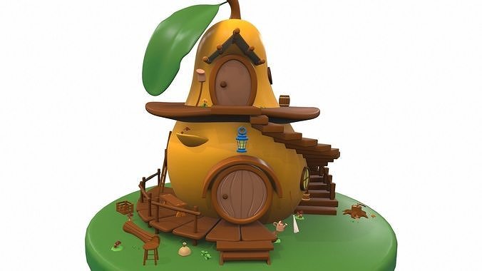 Cartoon pear house and props 3D model | CGTrader