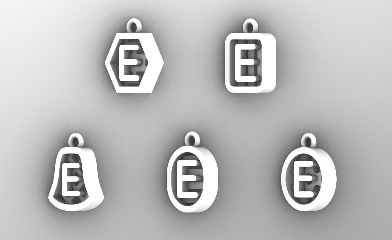 Initial letter charm with 5 different shapes - Alphabet E 3D model 3D ...