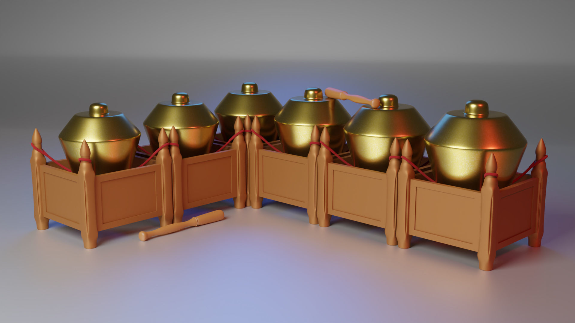Kenong five golden jars in wooden box 3D model | CGTrader