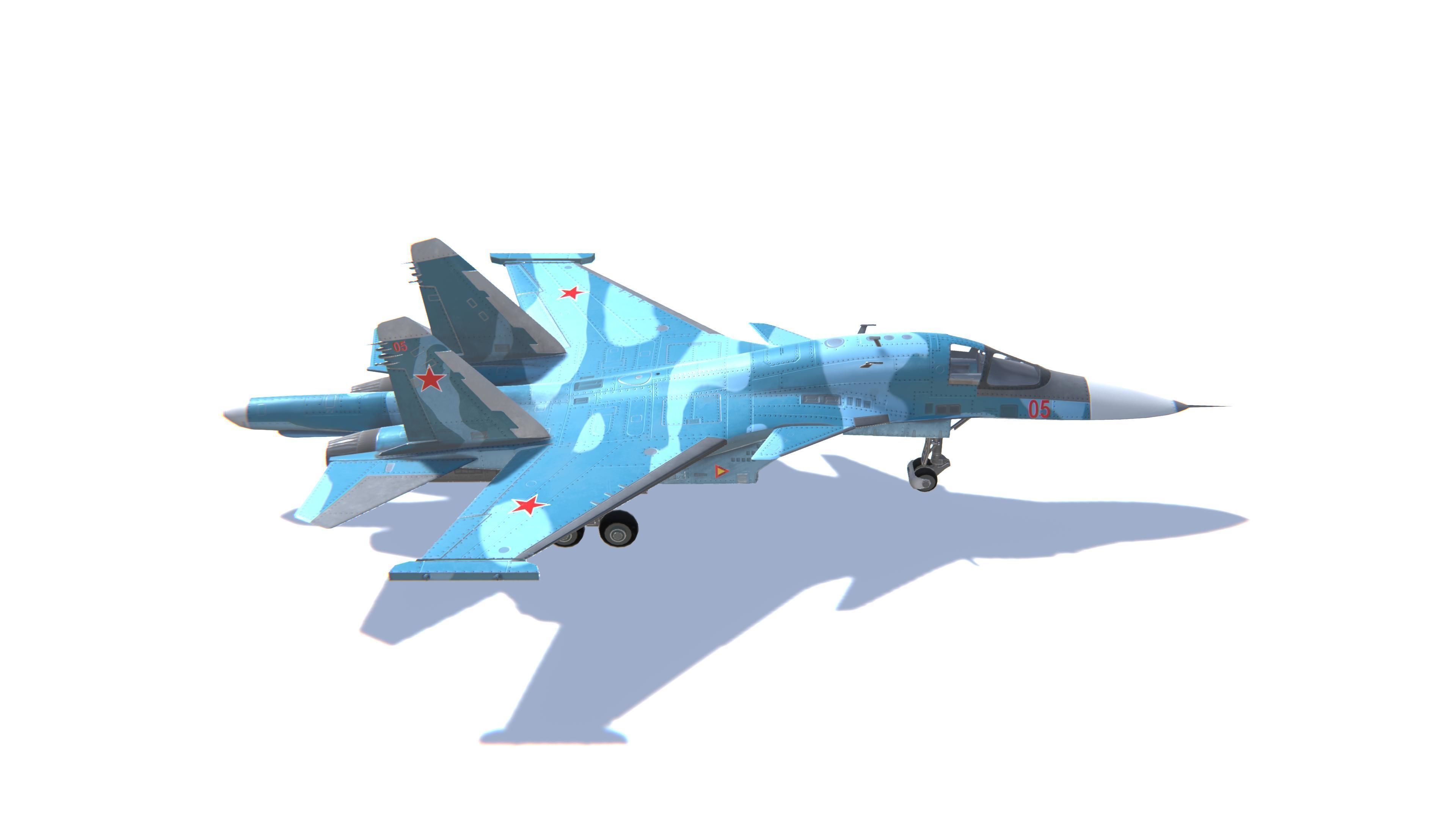 3D model SU-34 Fullback Jet Fighter Aircraft VR / AR / low-poly | CGTrader