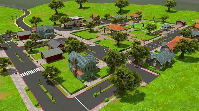 3D model Low Poly Fortnite city forest Game Environment Mobile ready VR ...