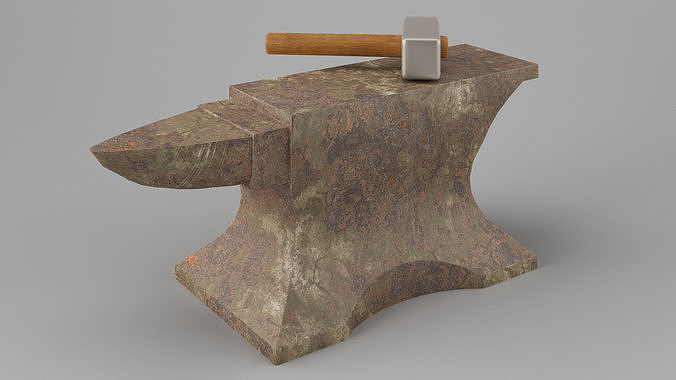 Rusty old anvil with hammer Low-poly free VR / AR / low-poly 3D model ...