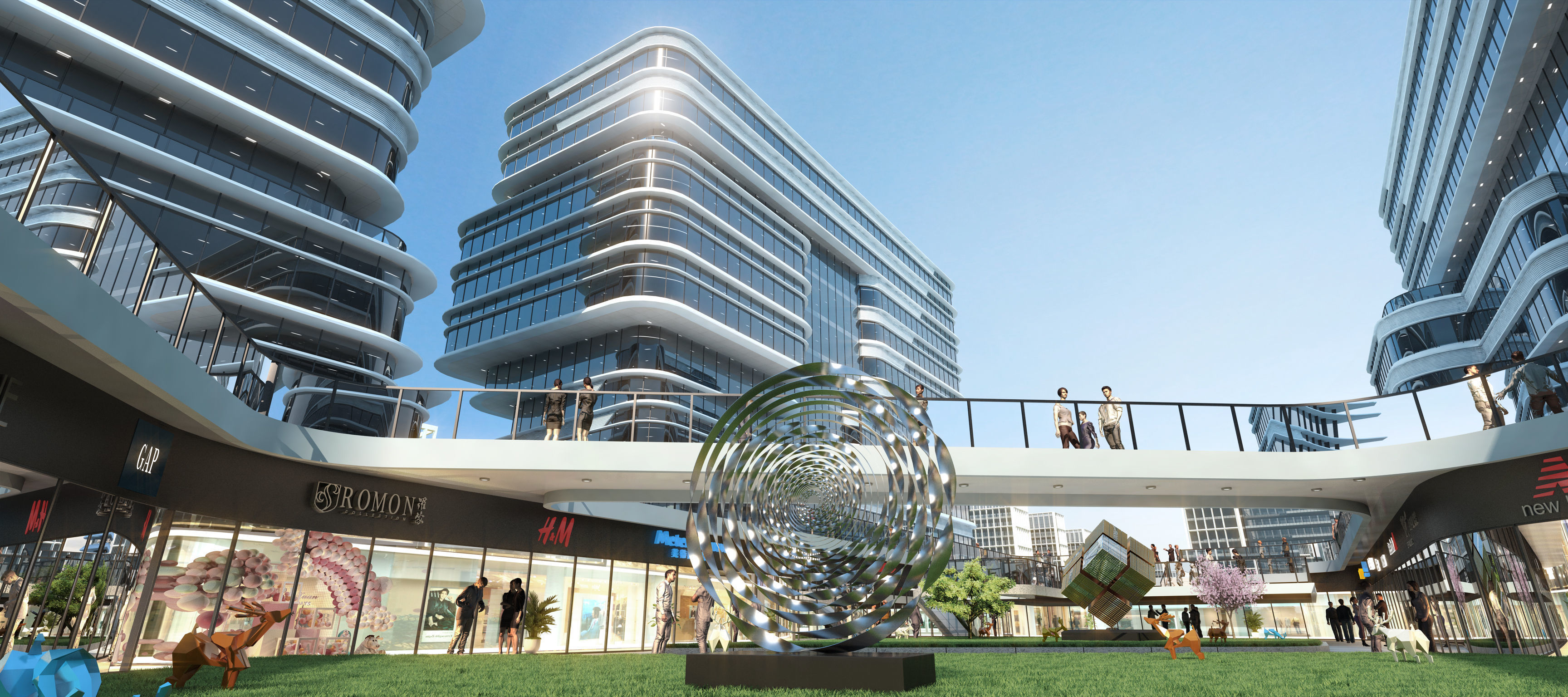 Commercial CBD shopping malls 3D model animated | CGTrader