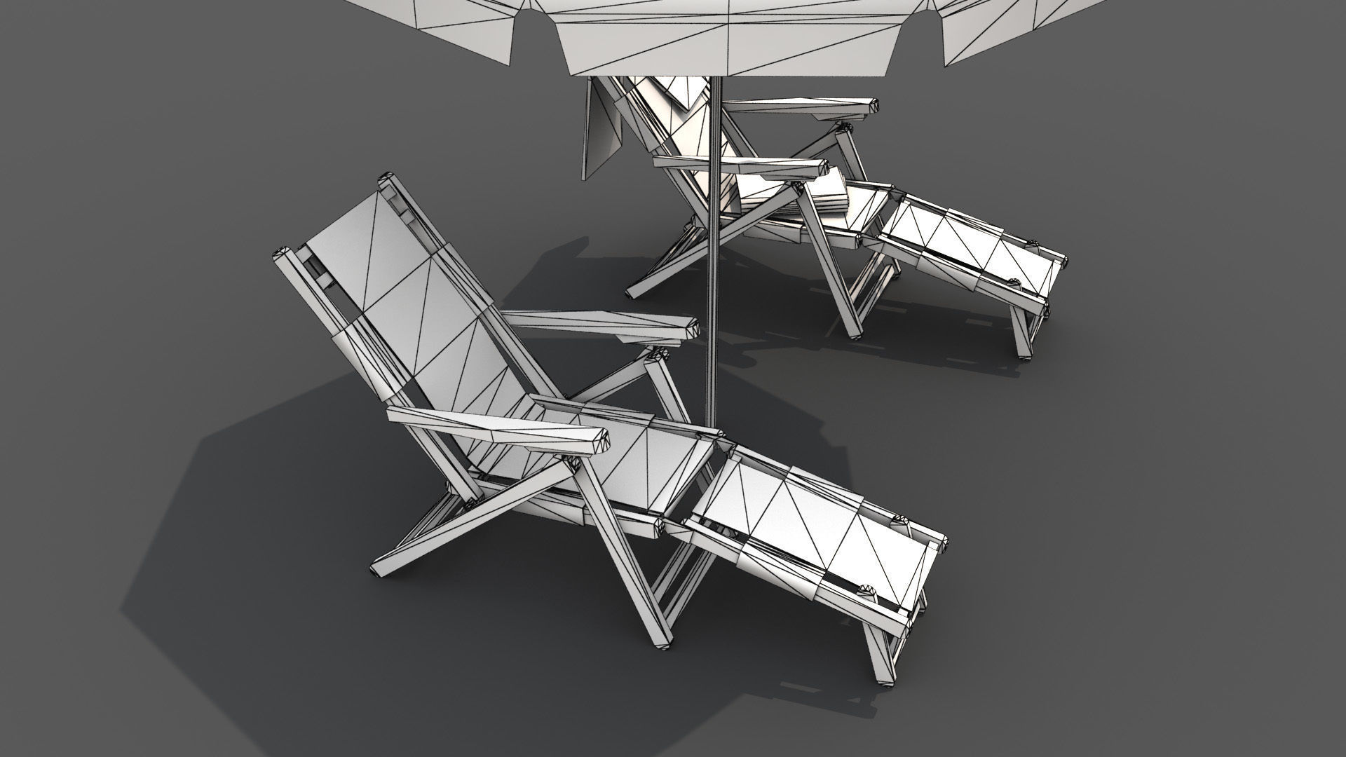 3D model Beach Chairs Set With Umbrella VR / AR / low-poly | CGTrader
