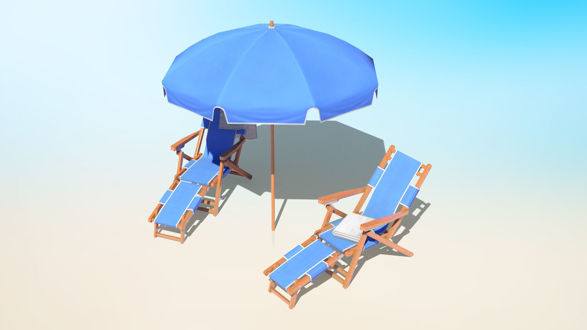 3D model Beach Chairs Set With Umbrella VR / AR / low-poly | CGTrader
