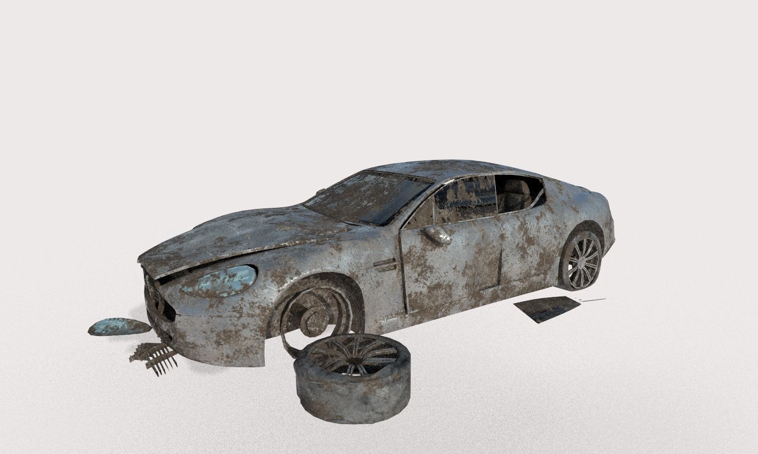 Damaged abandoned wrecked rusted Aston Martin car model 3D model | CGTrader