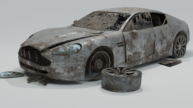 Damaged abandoned wrecked rusted Aston Martin car model 3D model | CGTrader