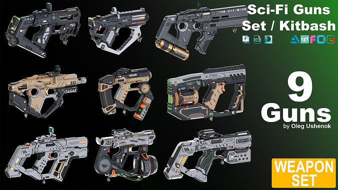 Sci-Fi Guns Set Kitbash 3D model | CGTrader