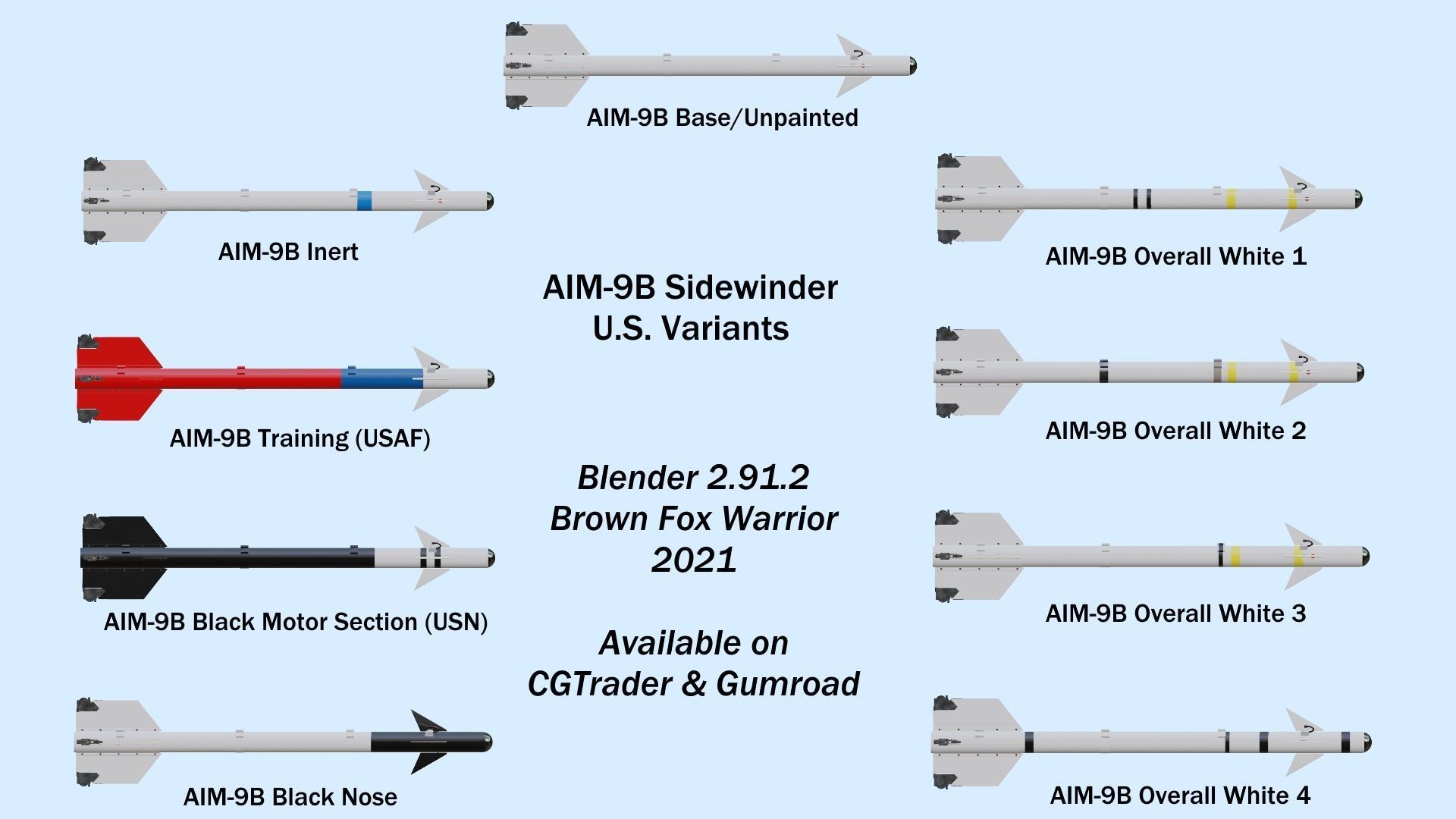 AIM-9B Sidewinder USAF and USN 3D model rigged | CGTrader