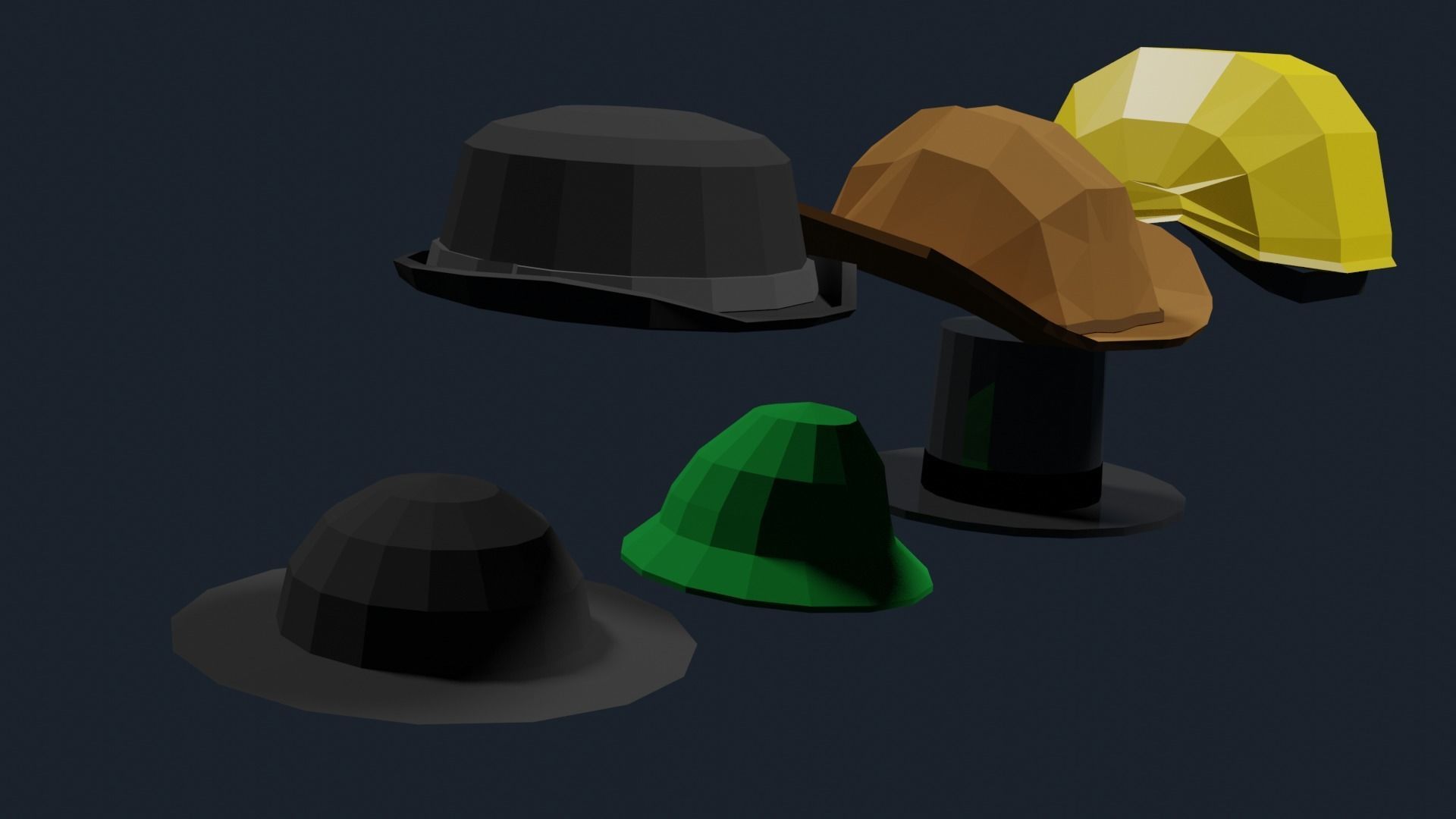 3D model Lowpoly Hat Set three hats VR / AR / low-poly | CGTrader