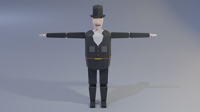 Low poly Agent man in suit and top hat free VR / AR / low-poly 3D model ...