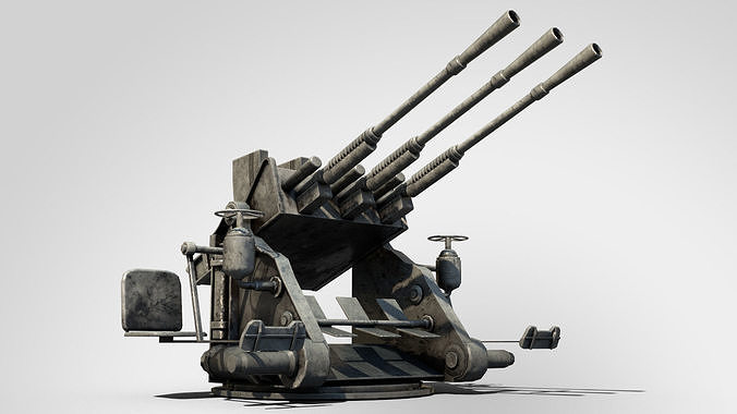 3D model Japanese battleship machine gun of WorldWar2 VR / AR / low ...