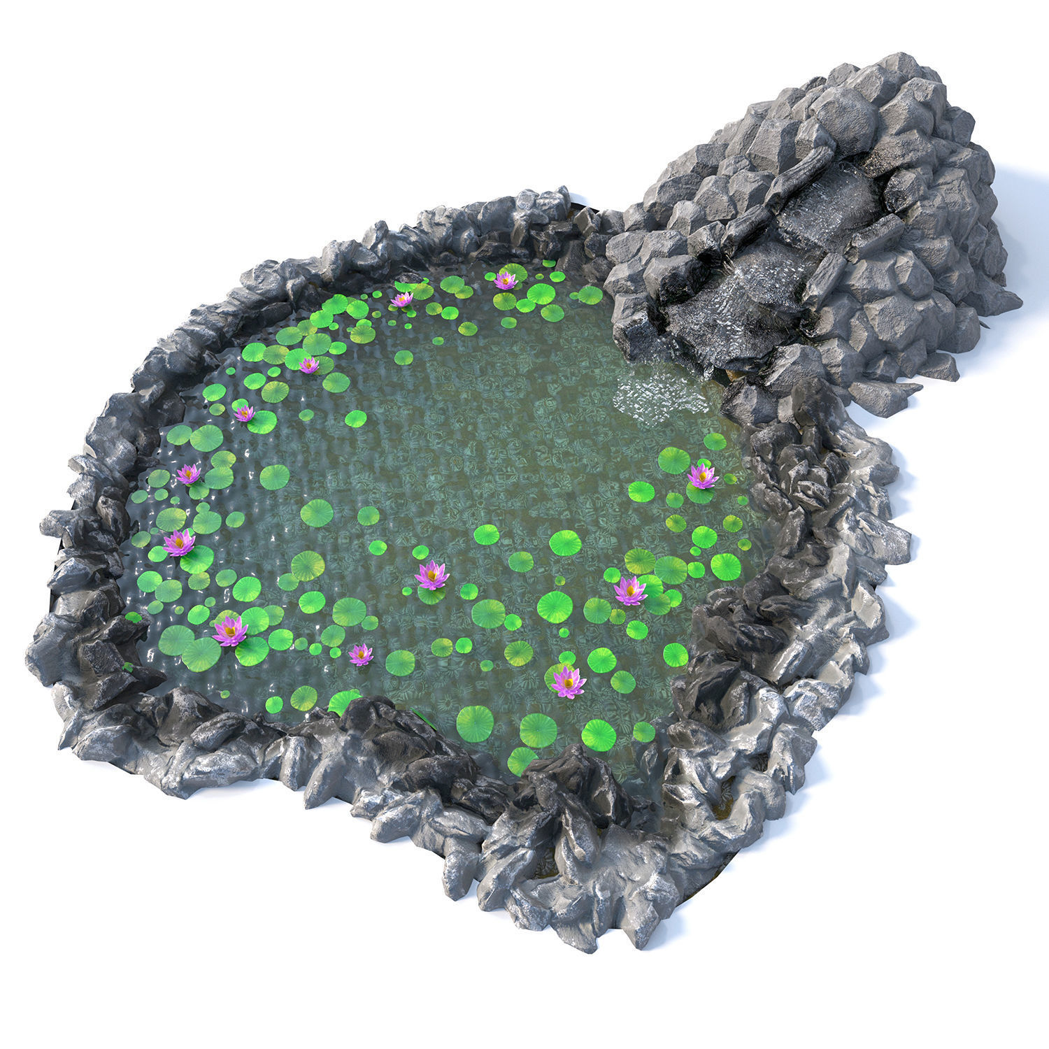 Pond with waterfall 3D model | CGTrader