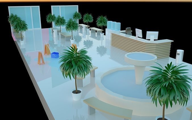 3D model Low-poly isometric Lobby of a shopping mall VR / AR / low-poly ...