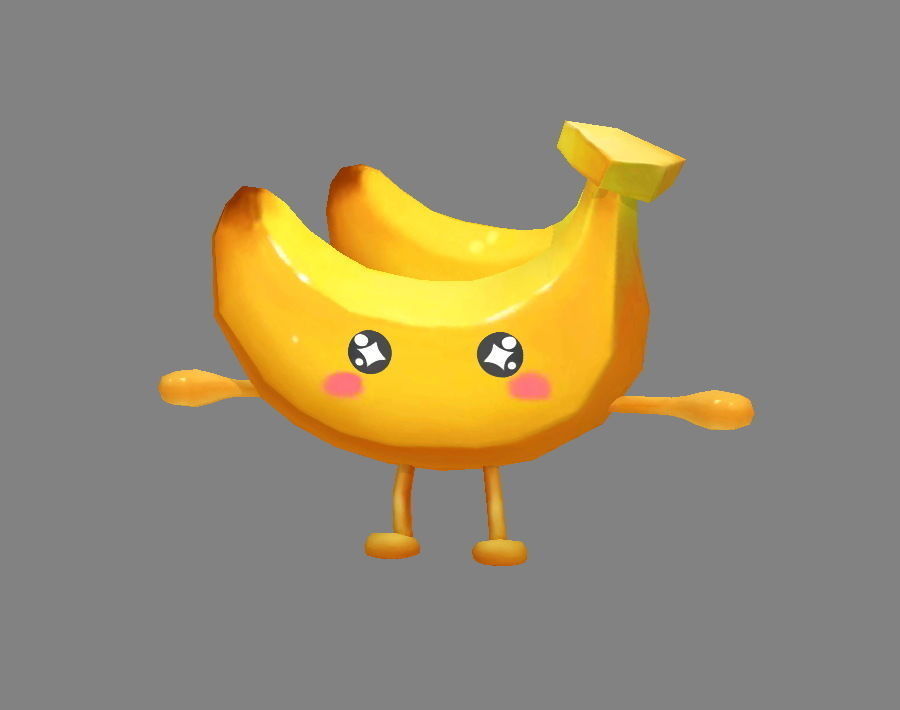 3D model Cartoon banana monster - fruit mascot with expression VR / AR ...
