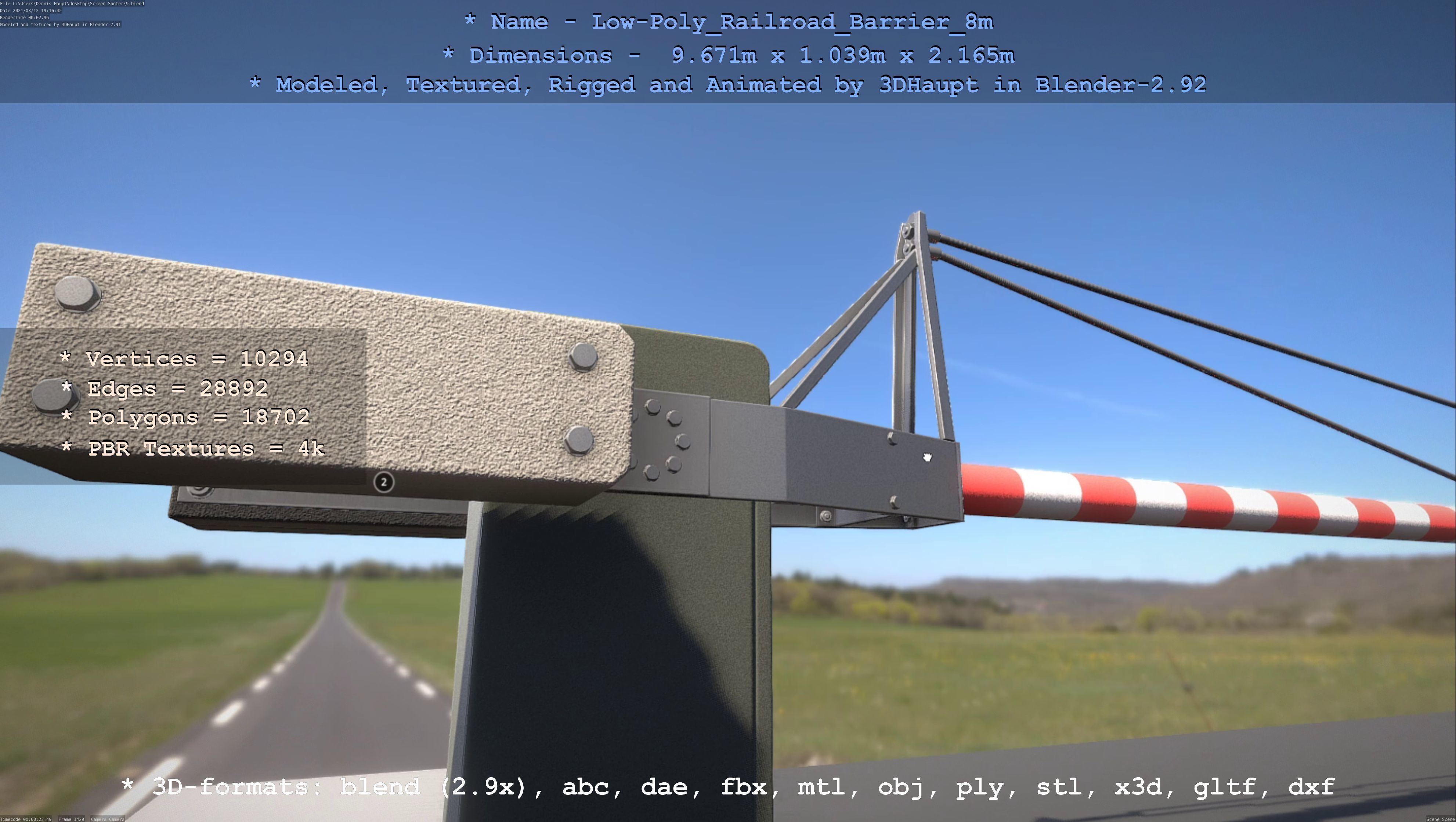 3D model Low-Poly Railroad Barrier 8m VR / AR / low-poly | CGTrader