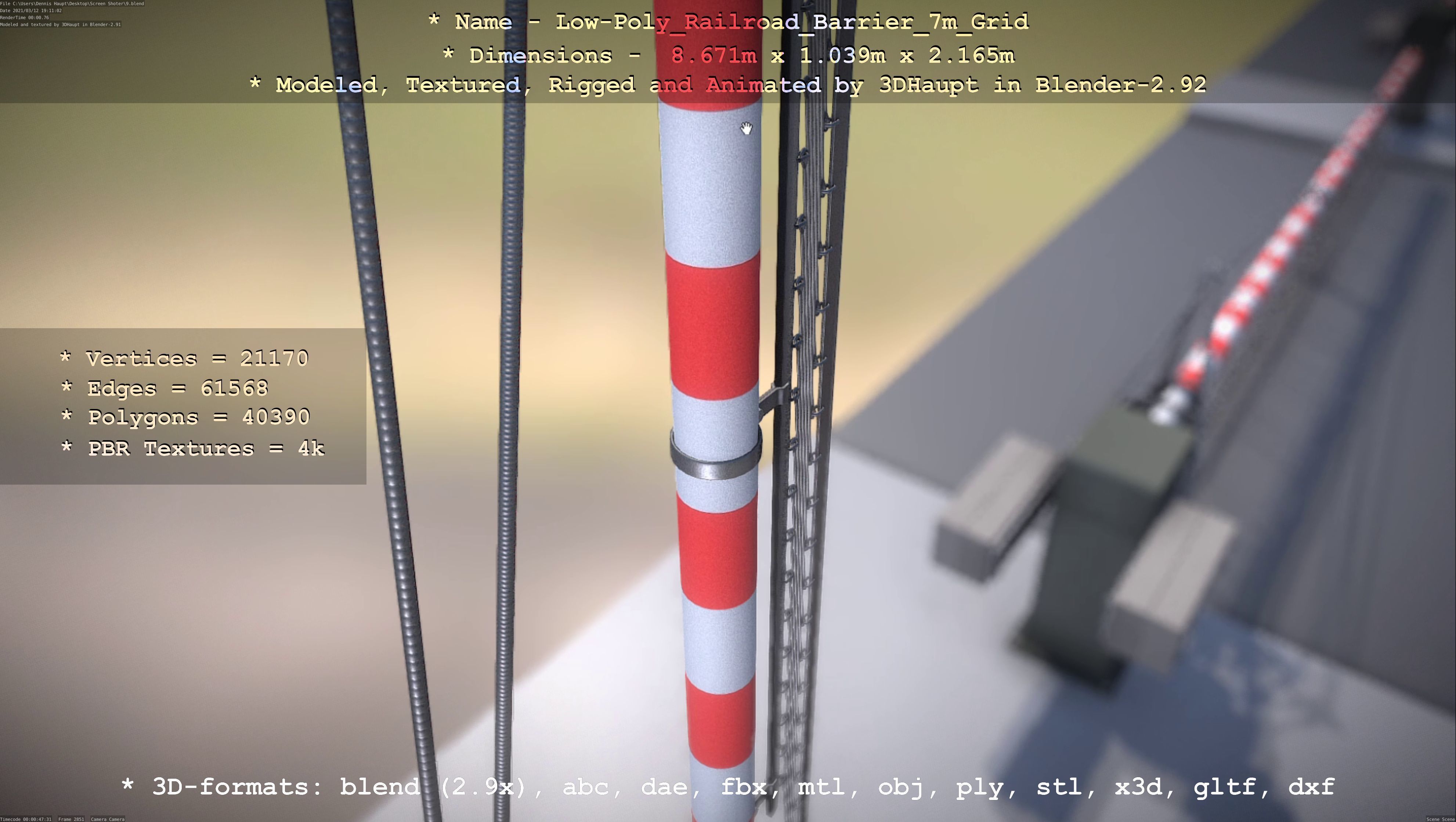 3D model Low-Poly Railroad Barrier 7m with Protective Grid VR / AR ...