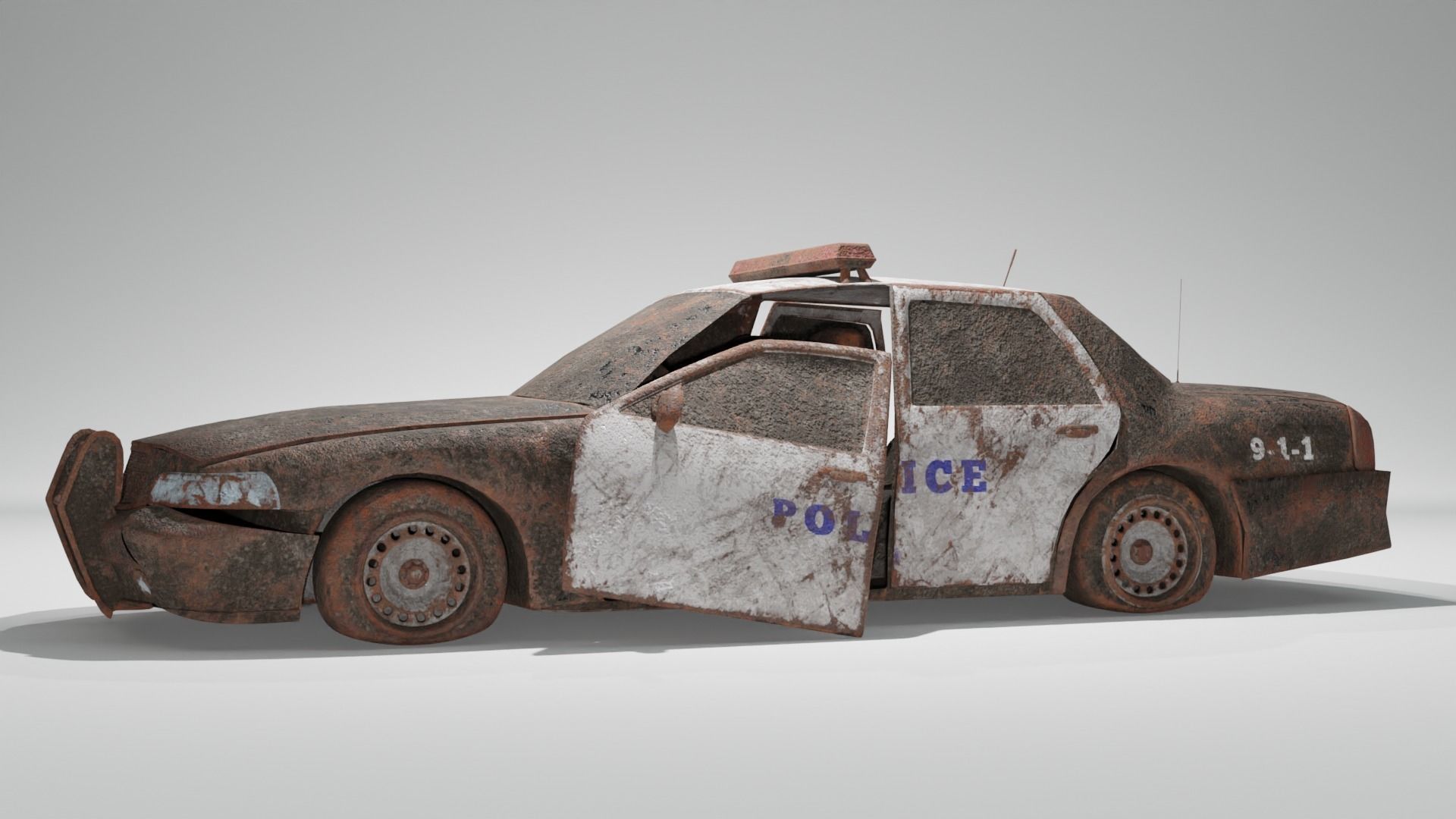 Abandoned wrecked old damaged Police car 3D model | CGTrader