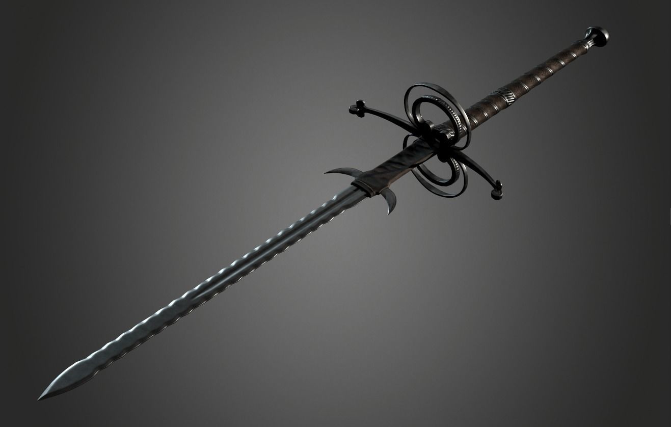 3D model Lowpoly Two-Handed Medieval Flamberge Sword VR / AR / low-poly ...