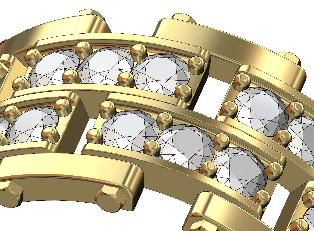 Double row diamond links band with bolt motifs US size 9 3D model 3D ...