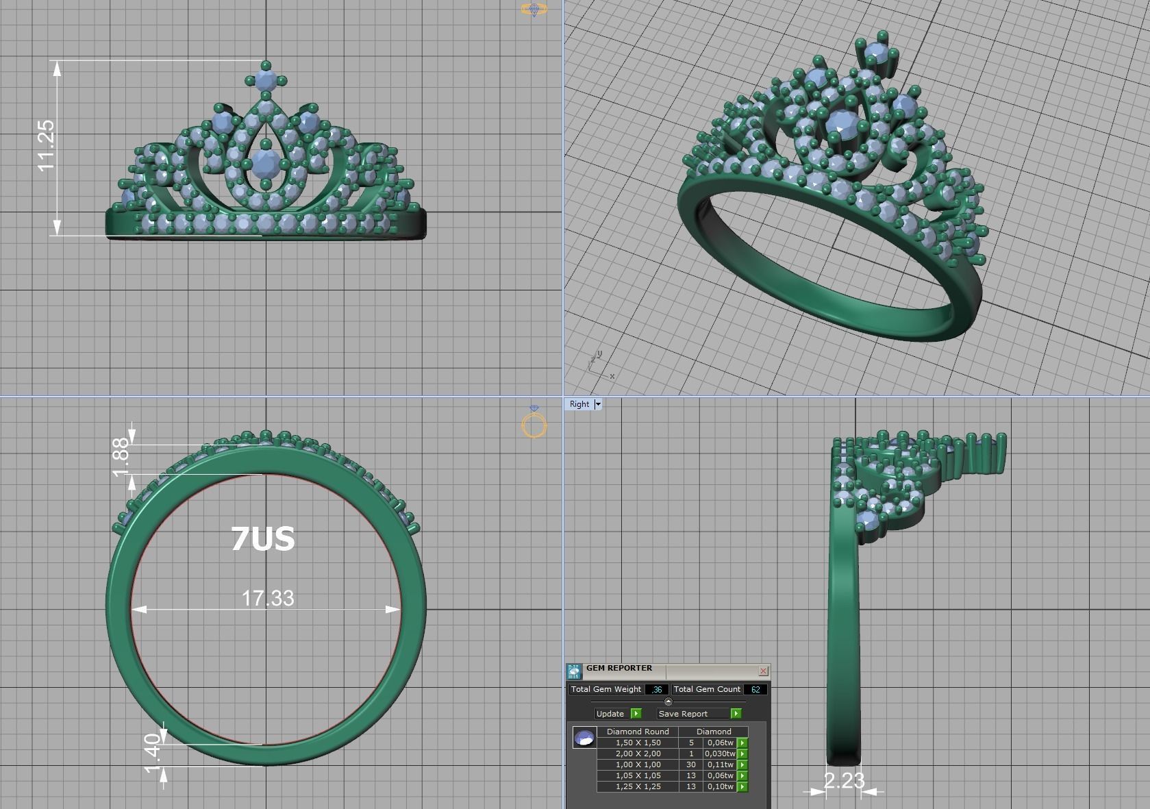 Princess Diamond Tiara Fashion ring 3dmodel 3D model 3D printable ...
