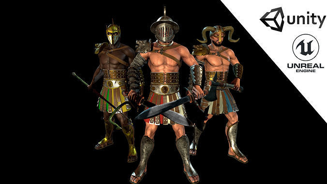 3D model Low-poly Gladiators pack VR / AR / low-poly rigged animated | CGTrader