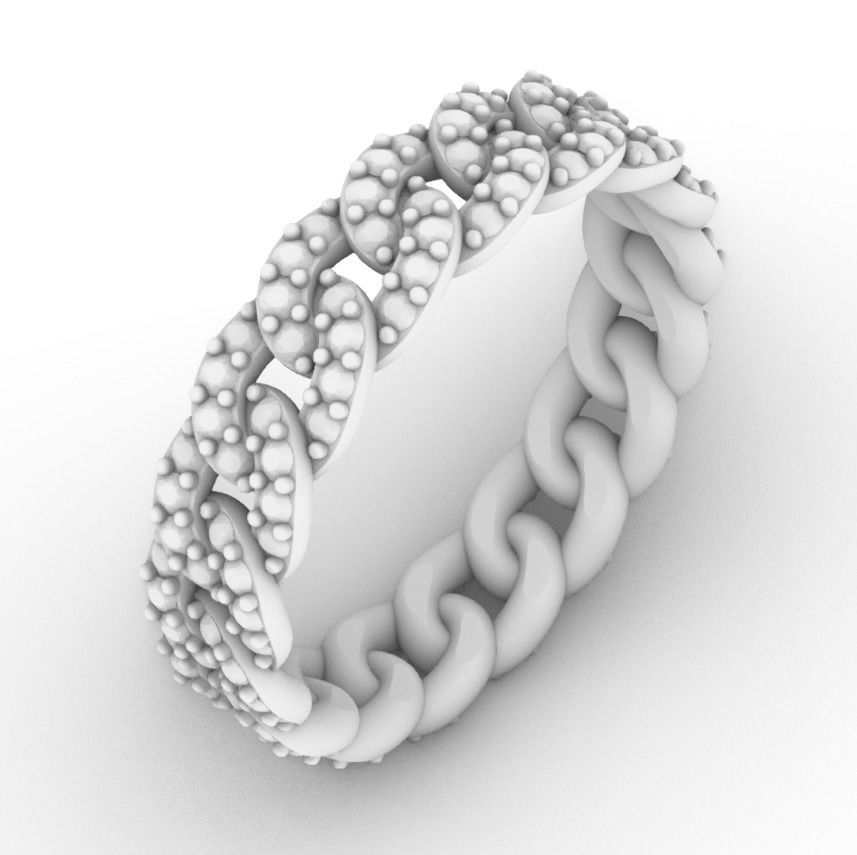 Panzer Cuban chain ring with gems jewelry 3d model 3D model 3D ...