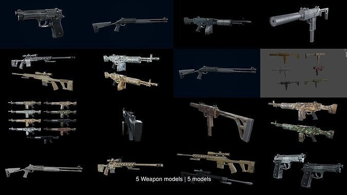 3D Model Collection 5 Weapon models VR / AR / low-poly | CGTrader