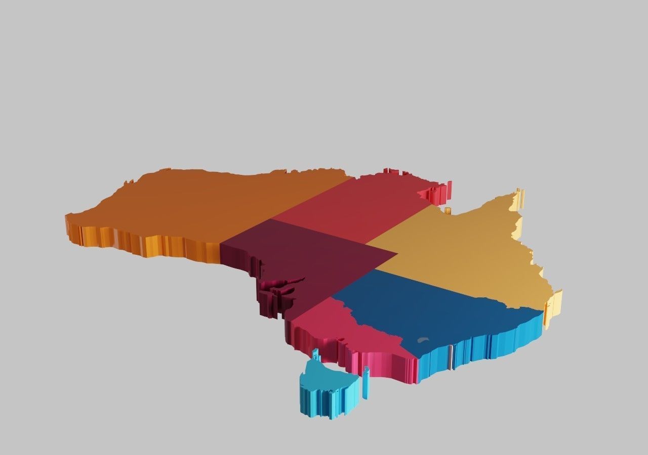3D model Australia 3D Map with states VR / AR / low-poly | CGTrader