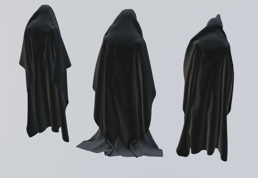 3 Black Hooded Capes free 3D model | CGTrader