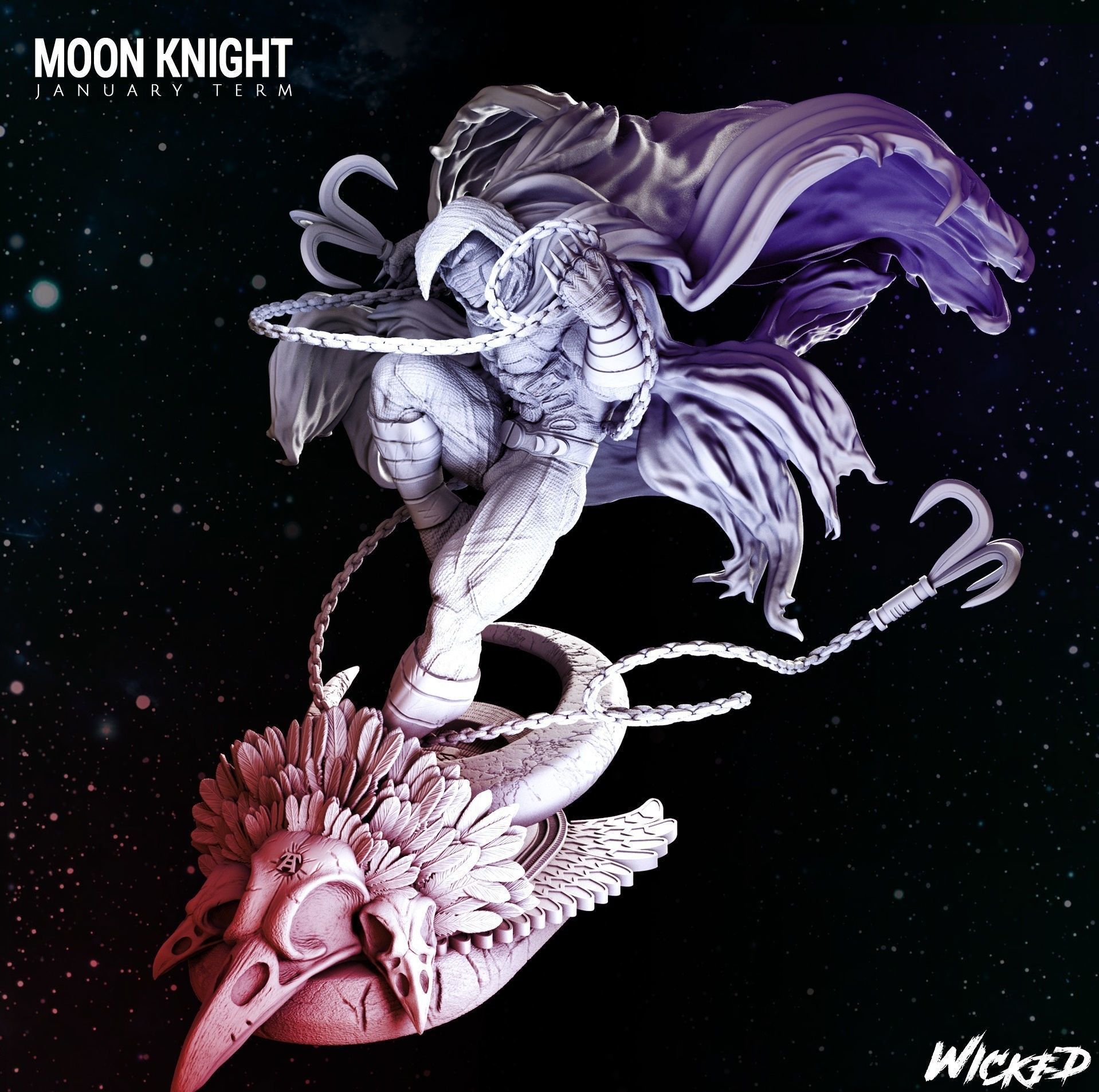 Wicked Marvel Moon Knight STLs Sculpture ready for printing 3D model 3D ...