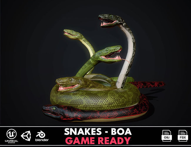 3D model Boa - Game Ready three snakes VR / AR / low-poly rigged ...