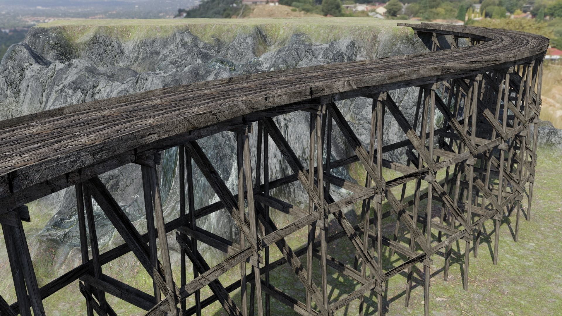 Wooden Trestle Bridge old and weathered 3D model rigged | CGTrader