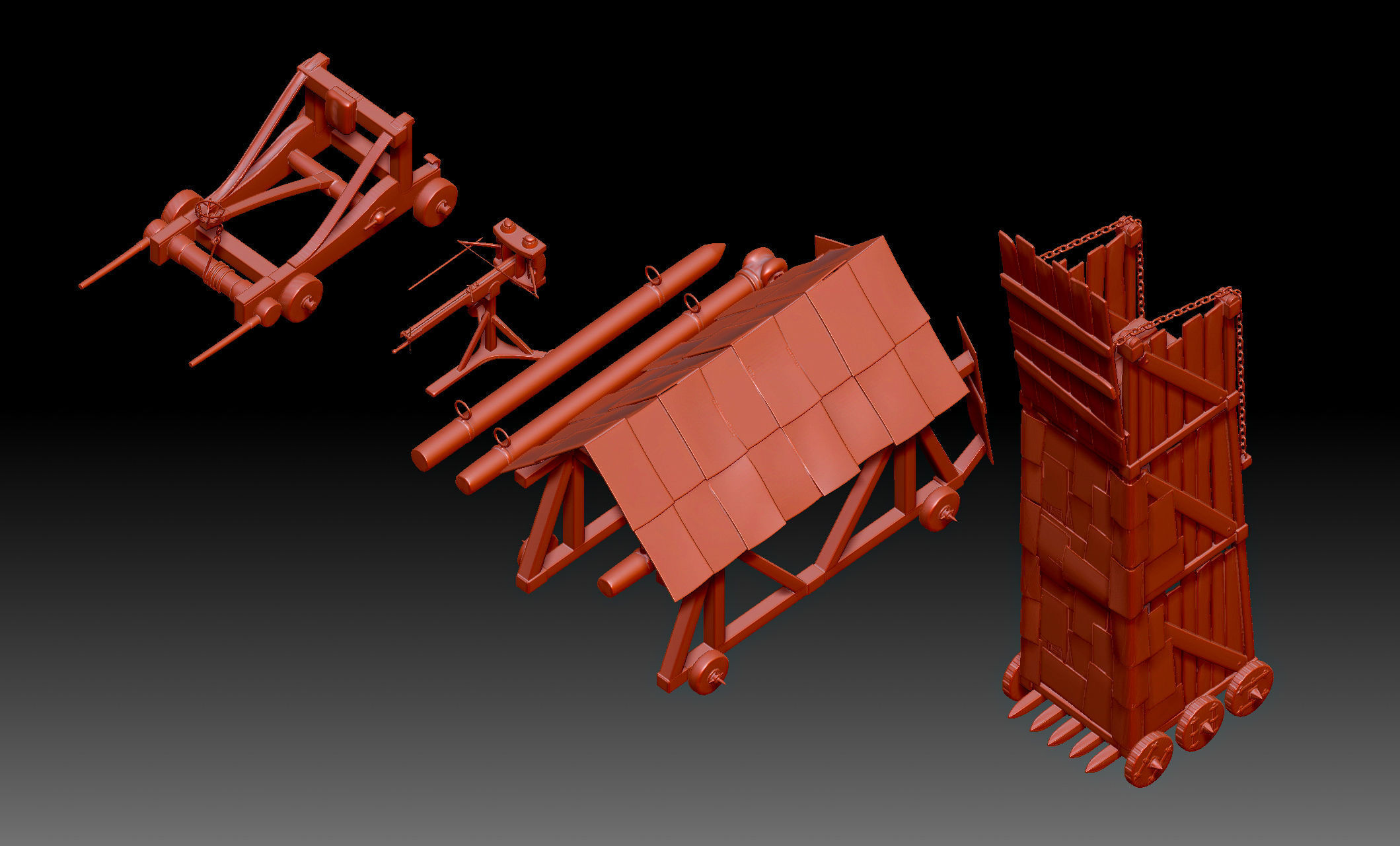 7 Medieval and Roman War Machines Siege Weapons collection 3D model 3D ...