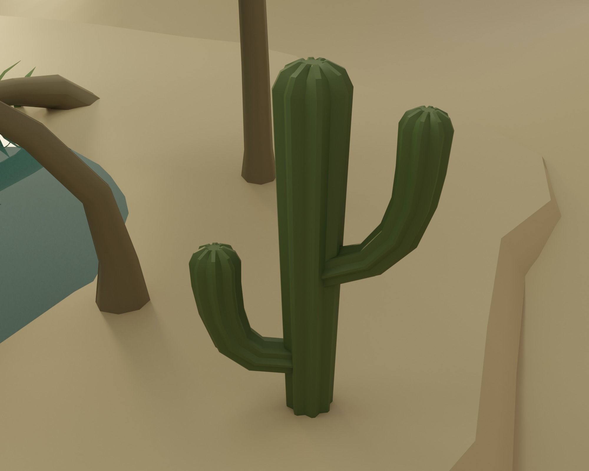 3D model Oasis island with palm trees and cactus VR / AR / low-poly ...