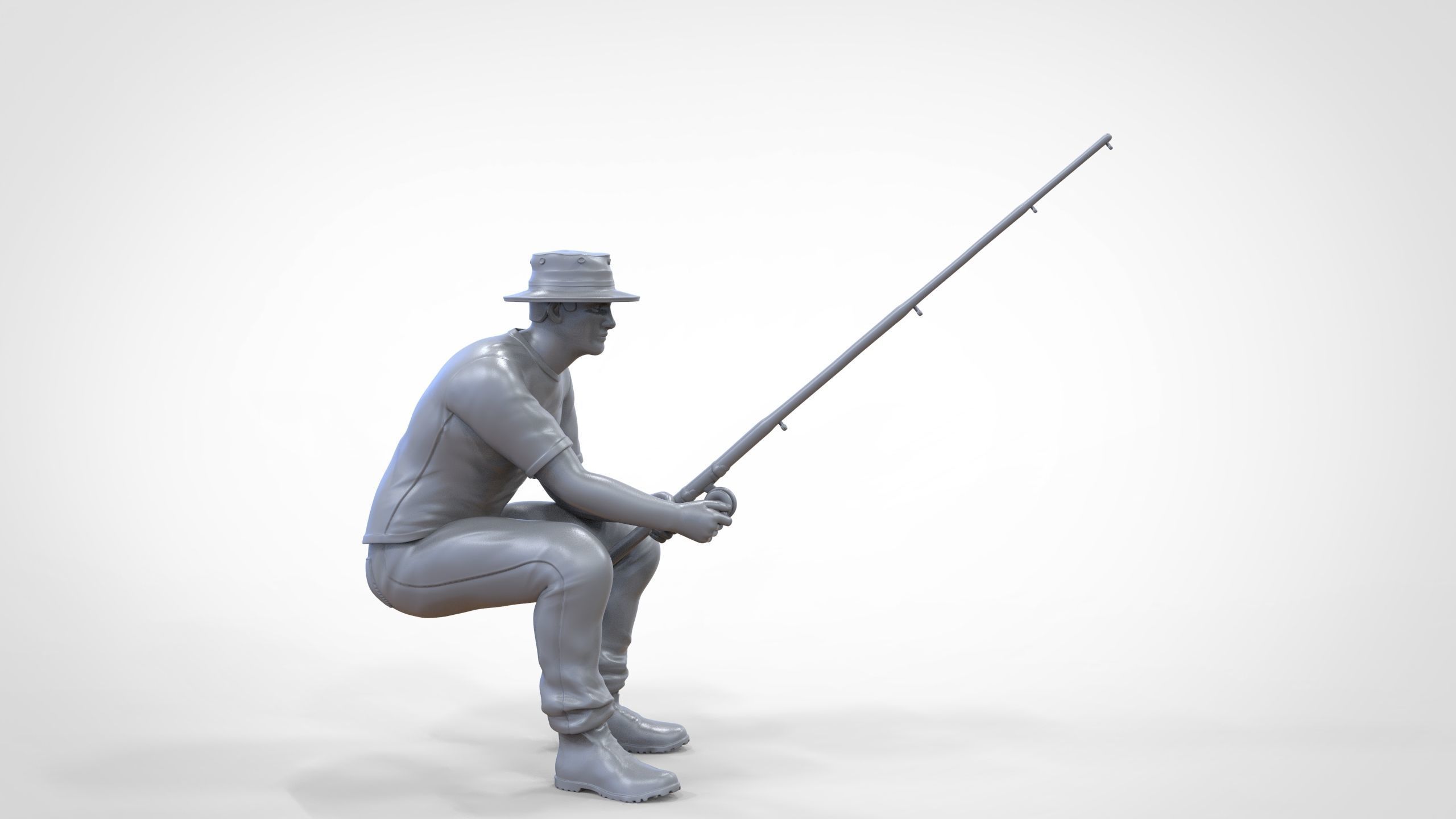 N1 Sitting Fisherman with fishing rod 3D model 3D printable | CGTrader