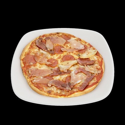 3D model Pizza with meat and cheese on plate VR / AR / low-poly | CGTrader