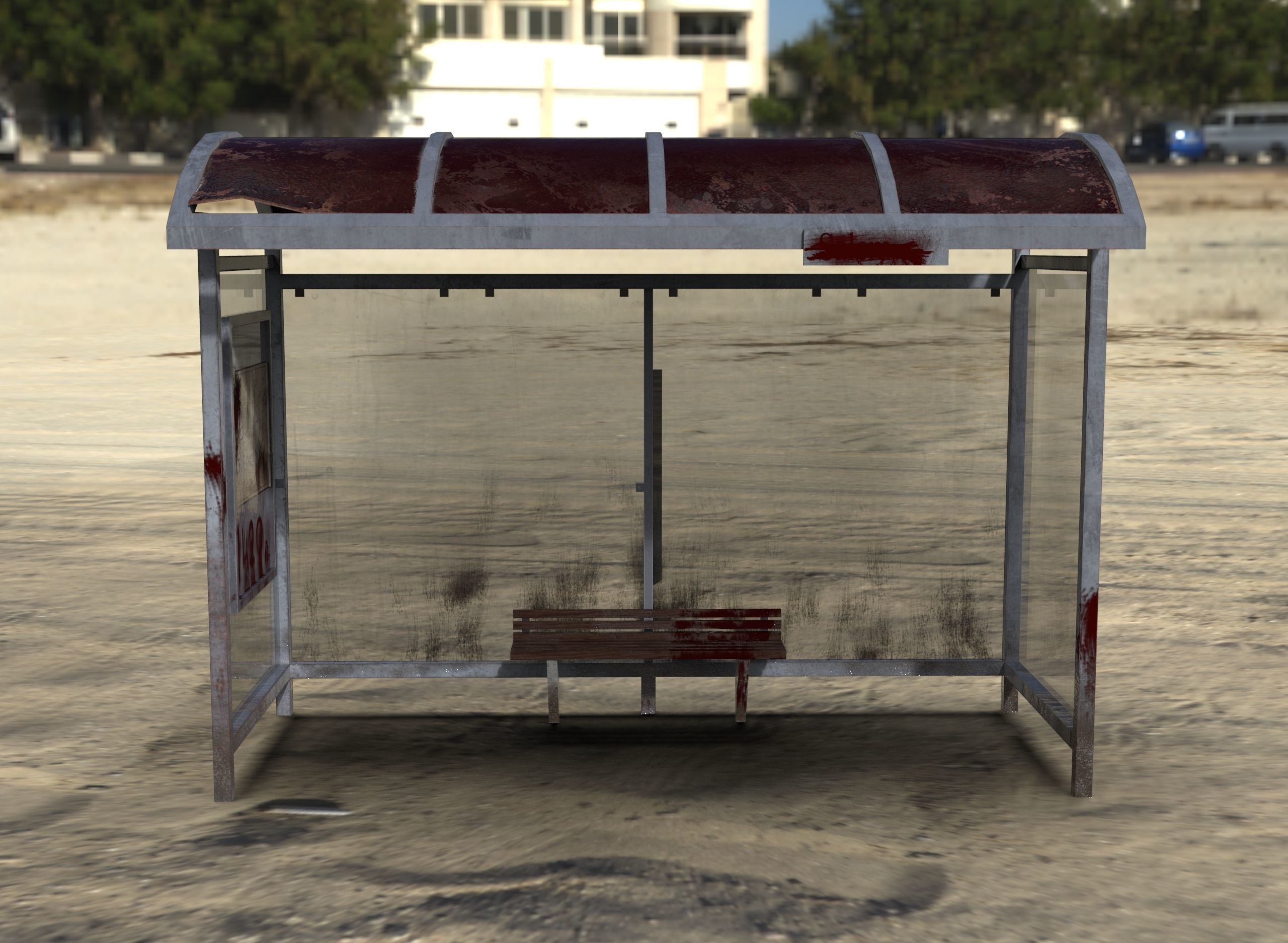 3D model Old bus stop with a bench VR / AR / low-poly | CGTrader
