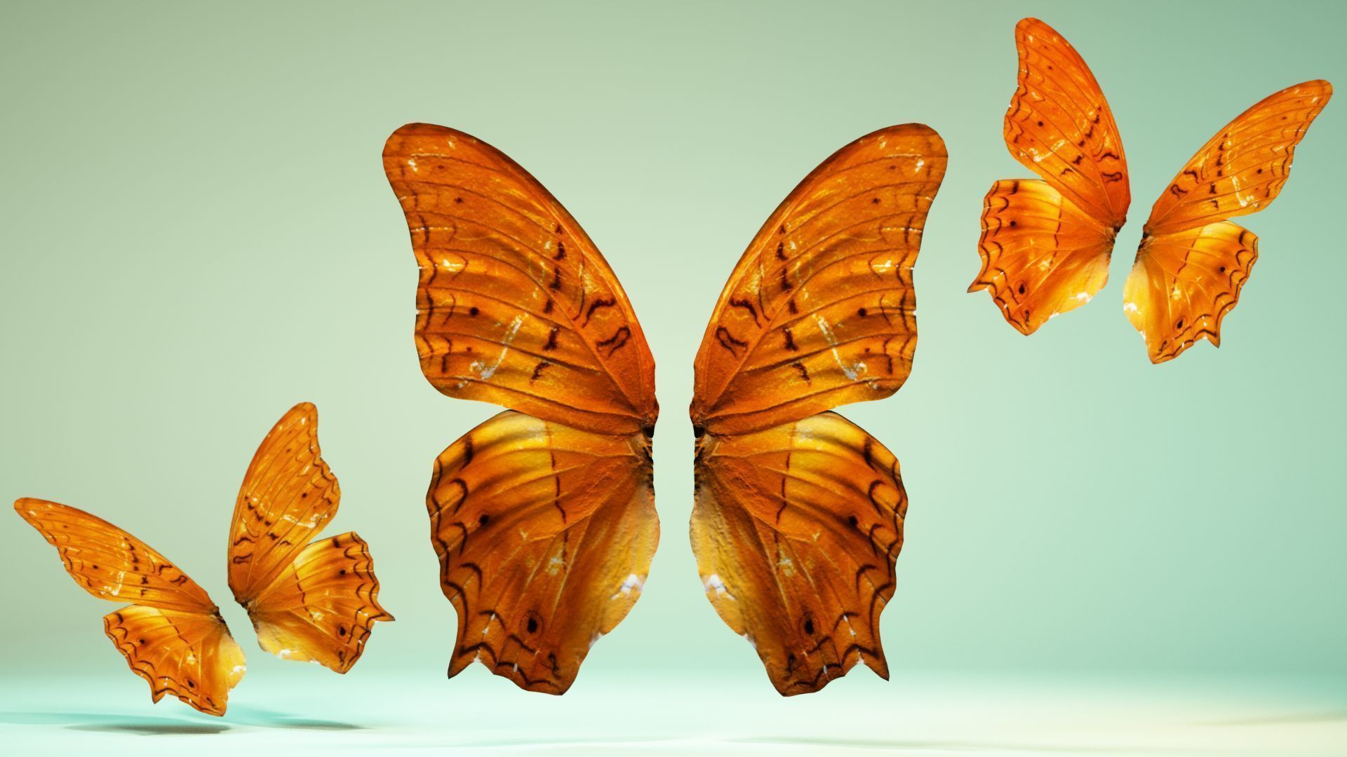 3D model Butterfly 1 three orange butterflies flying in air VR / AR ...