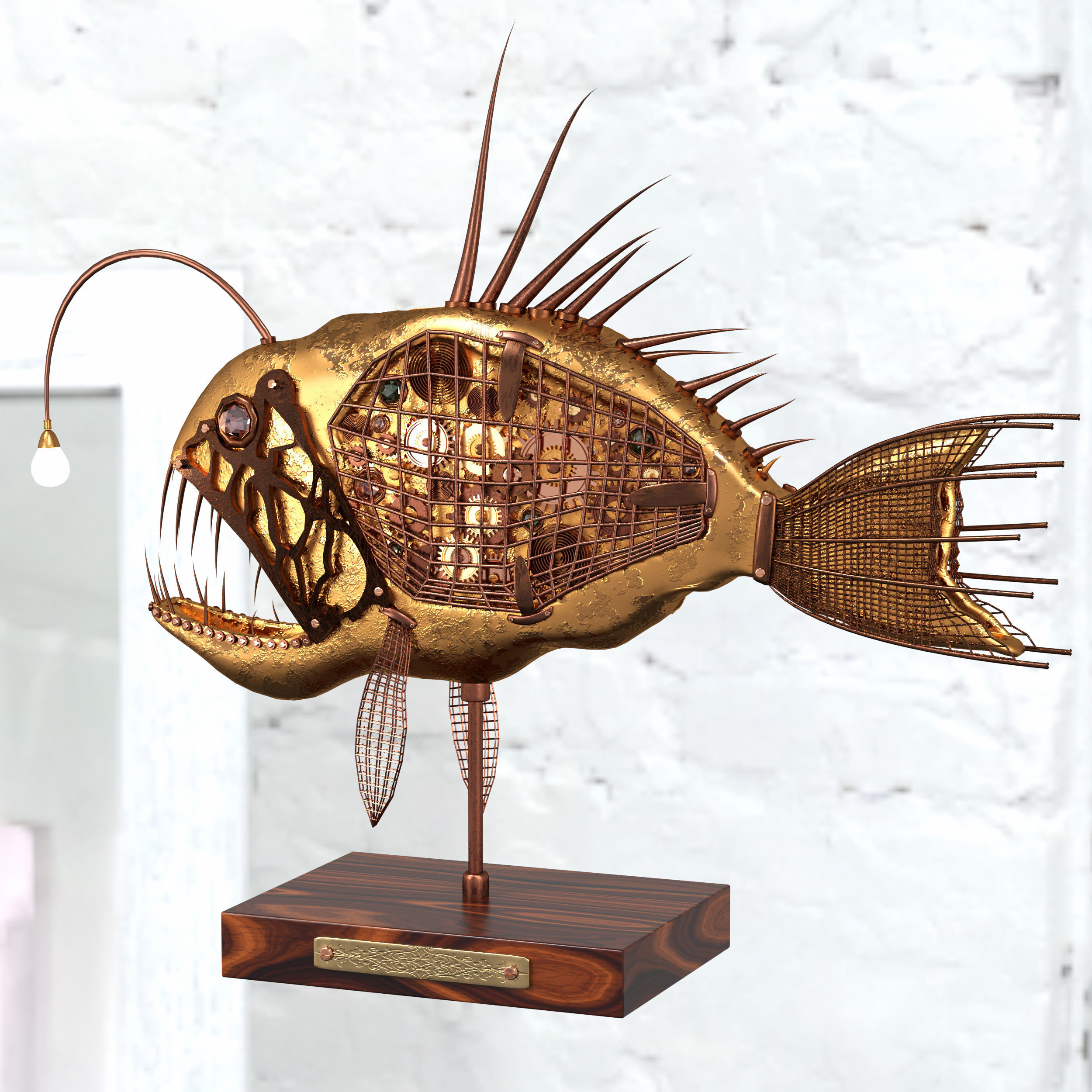 Sculpture Angler fish sea devil steampunk style 3D model 1